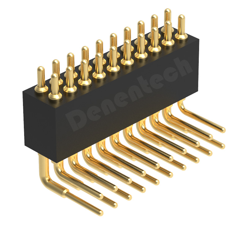 Denentech best quality 1.27MM pogo pin H4.0MM dual row male right angle rugged phone pogo pin ...